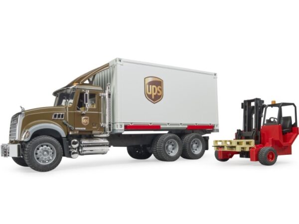 BRUDER MACK GRANITE UPS LOGISTICS TRUCK WITH MOBILE FORKLIFT 1:16 SCALE ...