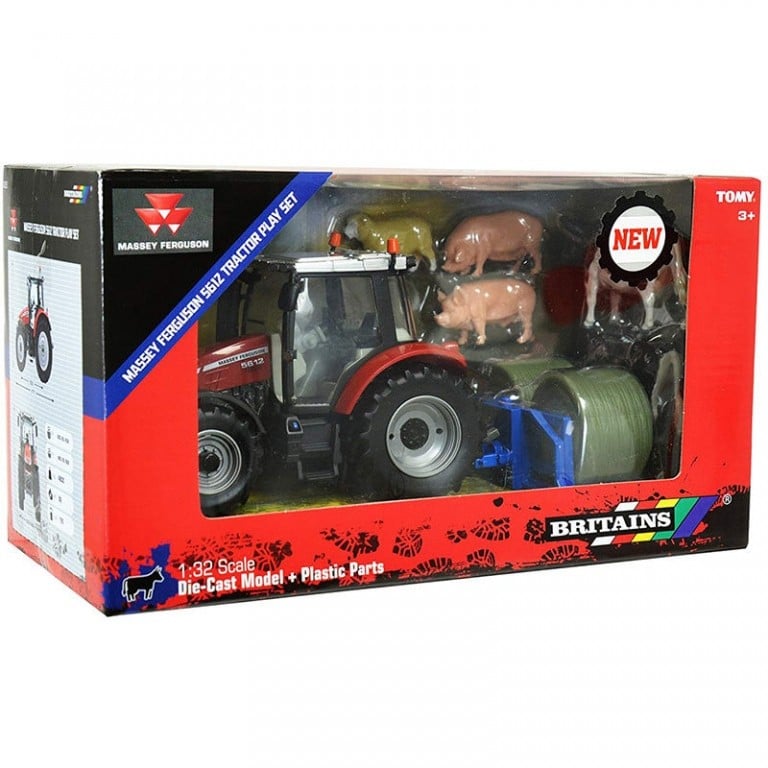 BRITAINS MASSEY FERGUSON TRACTOR WITH BALES TWIN BALE LIFTER AND FARM ...